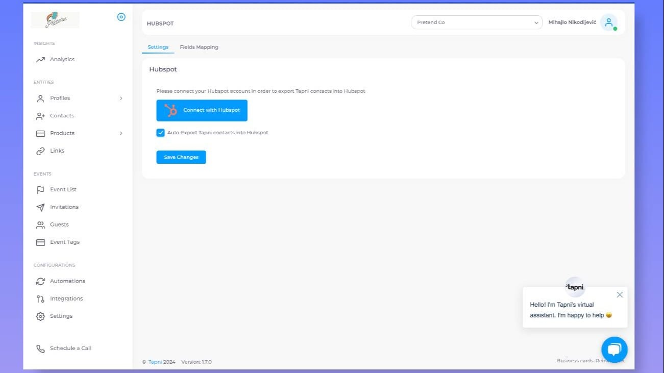 Integración de Tapni | Digital Business Card con HubSpot | Conéctala aquí